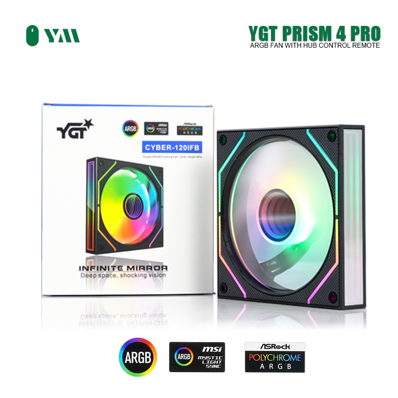 YGT Prism 4 Pro 120mm ARGB Case Fan 4Pin Silent 3In1 Kit PC Computer ...