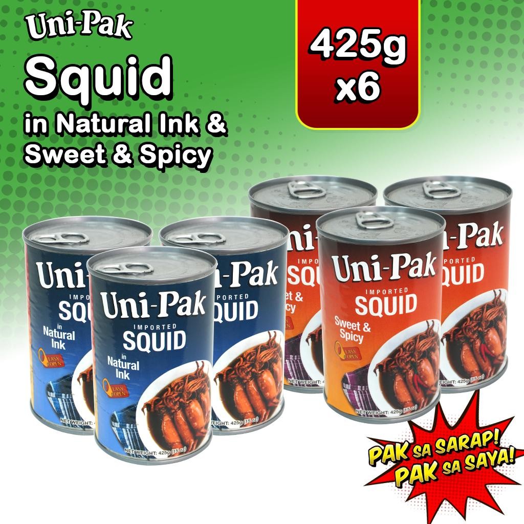 Uni-Pak Squid in Natural Ink & Sweet & Spicy by 6s 425g | Shopee Philippines