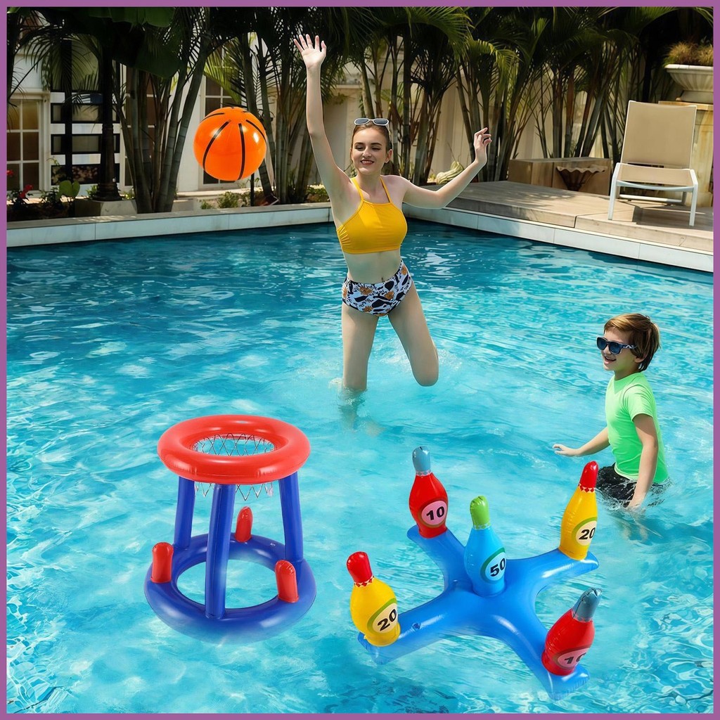 Swimming Pool Toys Floating Inflatable Basketball Hoop Ring Beach Ball ...