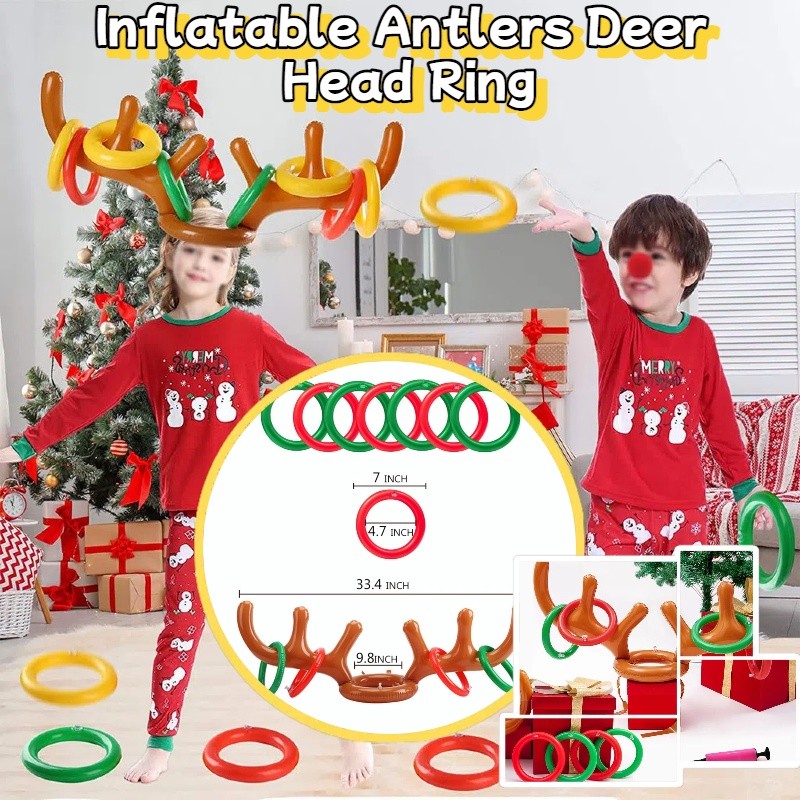 Christmas Inflatable Antlers Deer Head Ring Christmas Party Game Hat ...
