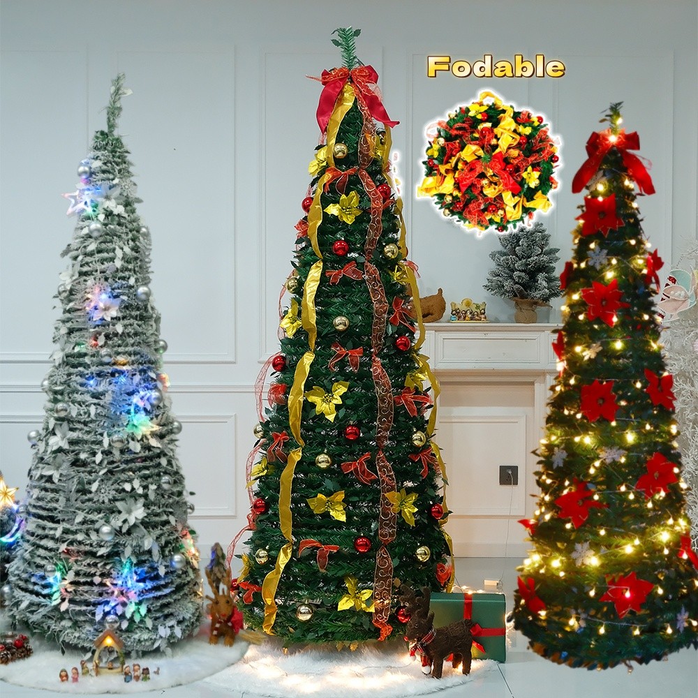 2025 New Foldable Christmas Tree with Decoration Set Pop Up Artificial ...