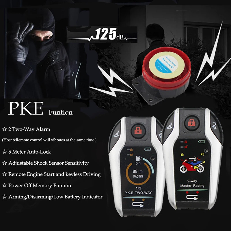 2 Two Way Motorcycle Alarm Device Anti-theft System Scooter Burglary ...