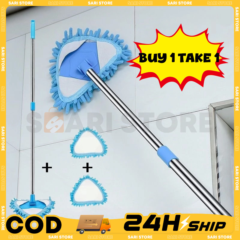 Ceiling Mop Long Handle Triangle Cleaning 180Rotating Triangle Mop for ...