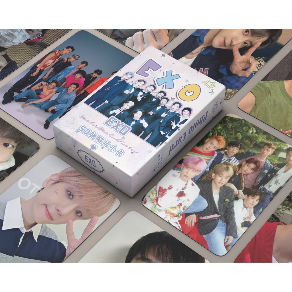 50-55pcs/box EXO Laser Holographic Photocards BAEK HYUN SEHUN Chanyeol ...
