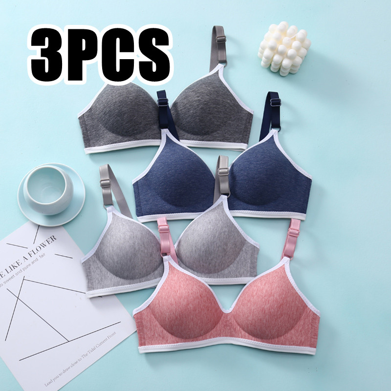 3PCS Cotton bra for women push up non wire korean wireless bras cup A ...