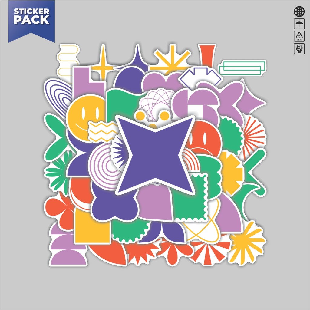 HP [100PCS] Stickers Pack Geometric Brutalist Shape Stickers [Geometric ...