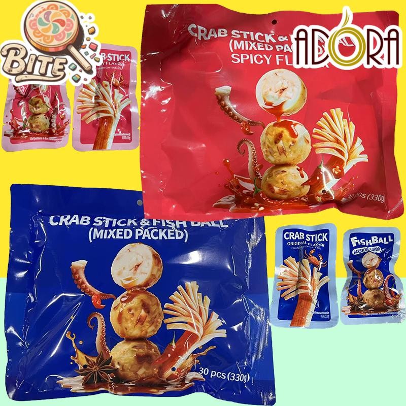 30pcs BBQ / Spicy Flavor Crab Stick & Fish Ball Pouch Mixed Pack Net ...