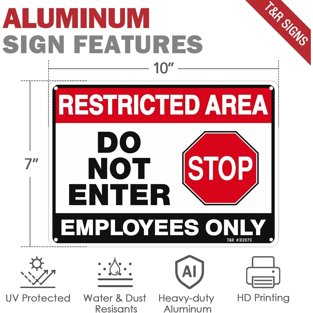 T&R Restricted Area Do Not Enter, Employees Only Sign - 4 Pack - 10 x 7 ...