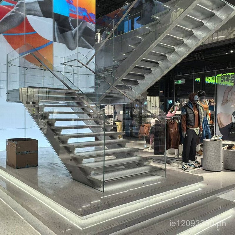 Shopping Mall Staircase Steel Structure Spiral Rotating Indoor Step ...