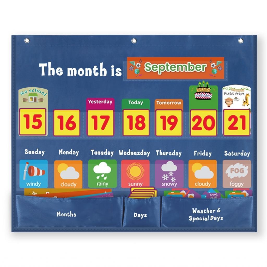 Calendar Monthly Pocket Chart Classroom 12 Bright Cards 15 Clear ...