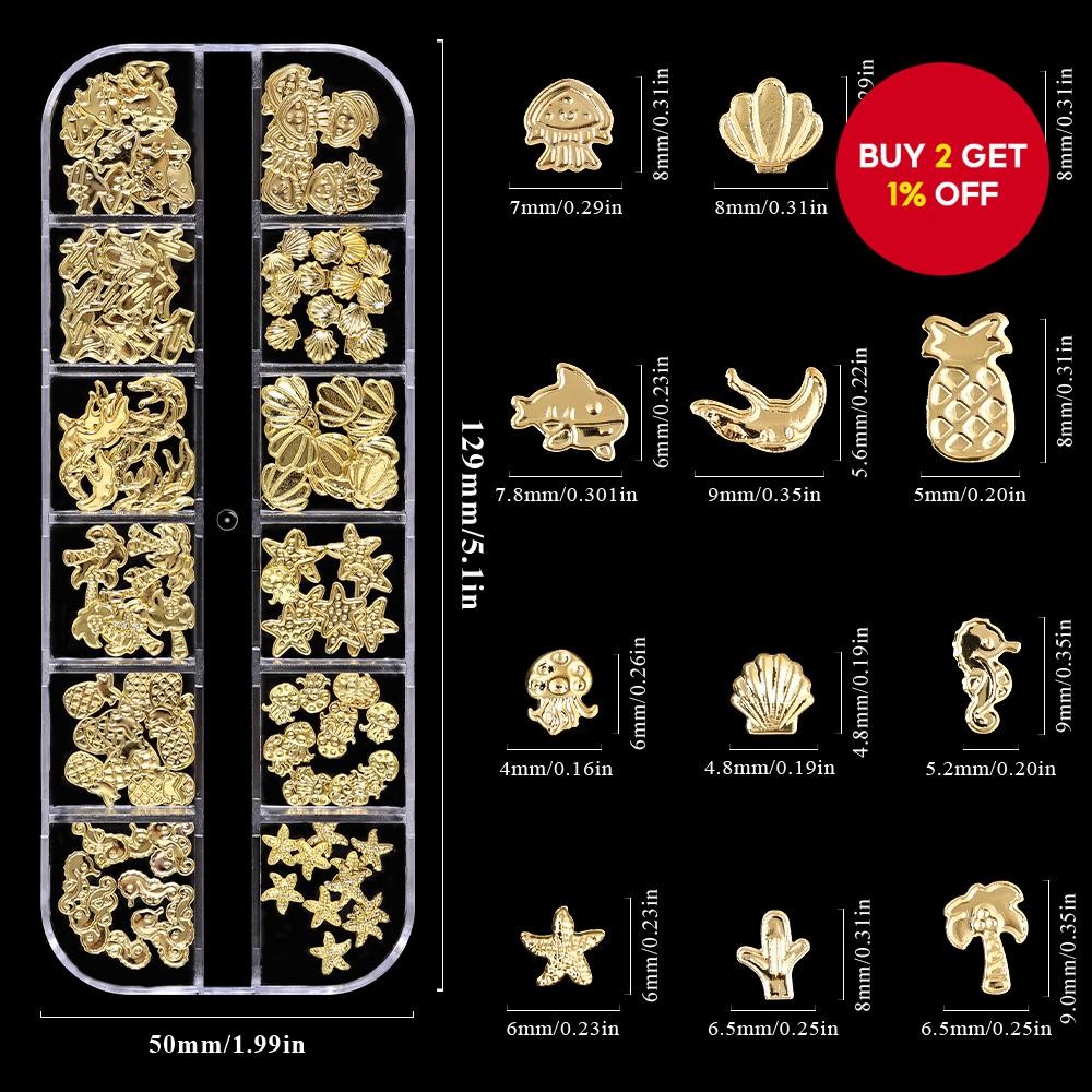 3D Metal Nail Charms for Nail Art, featuring Glitter Gold and Silver ...