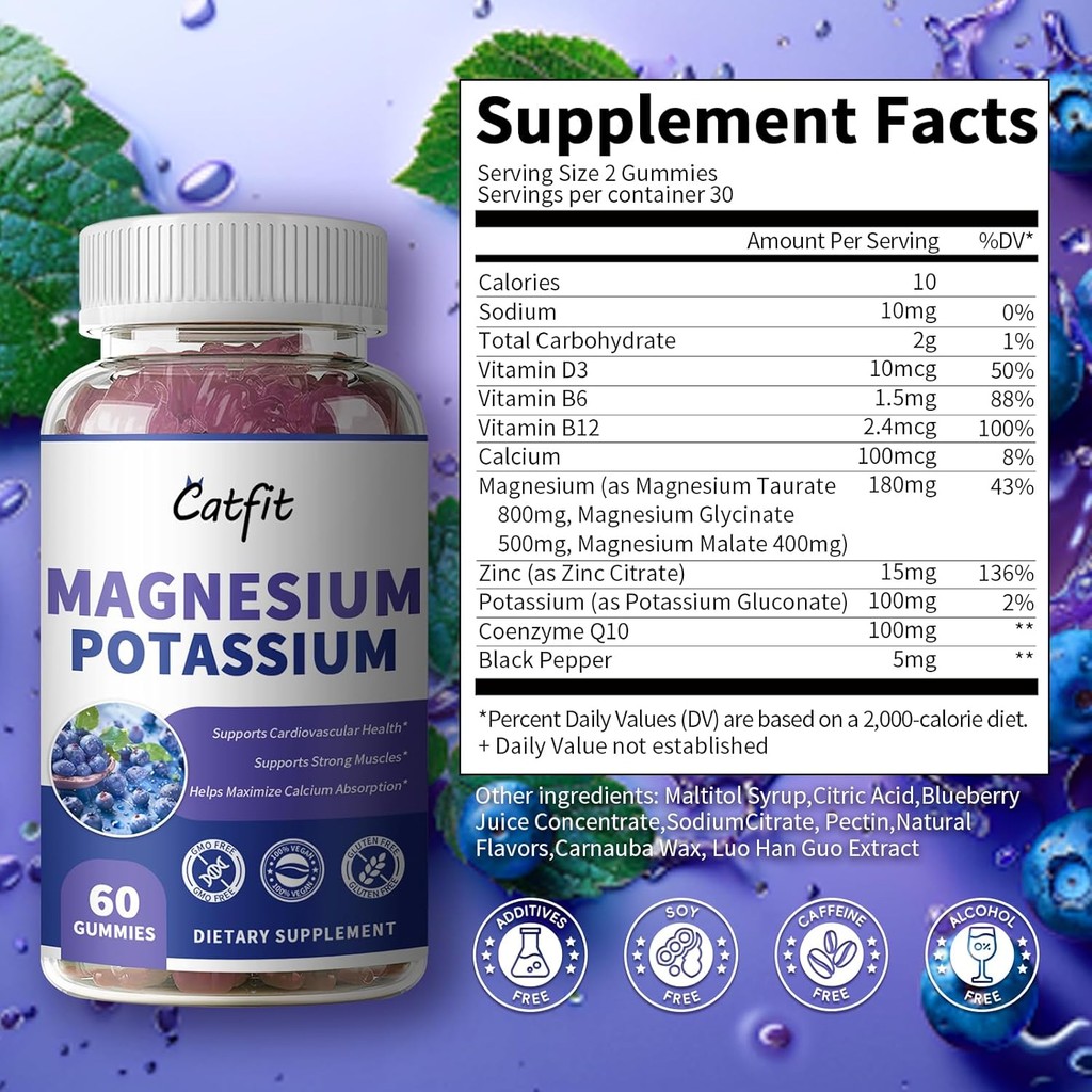 Potassium Magnesium Supplement Gummies,Magnesium Glycinate 500mg ...