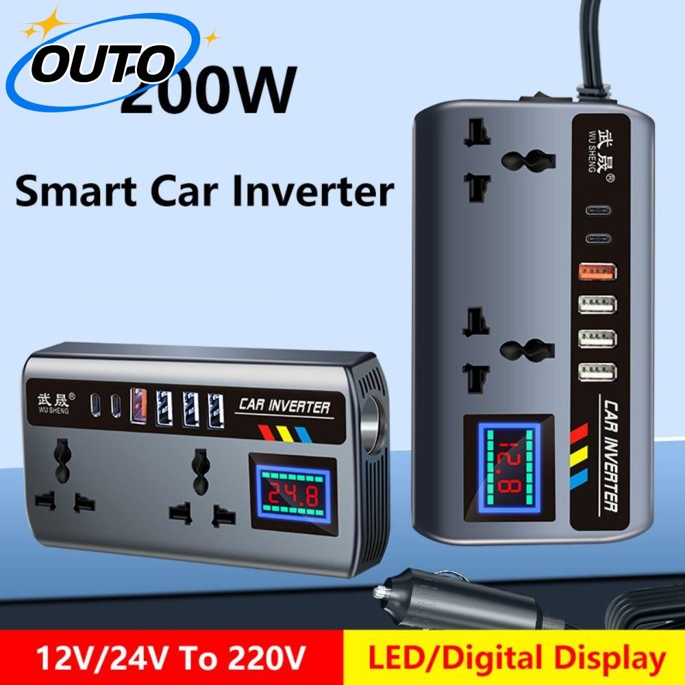 OUTO Car Inverter, Digital Display with 6 USB Ports Power Converter ...