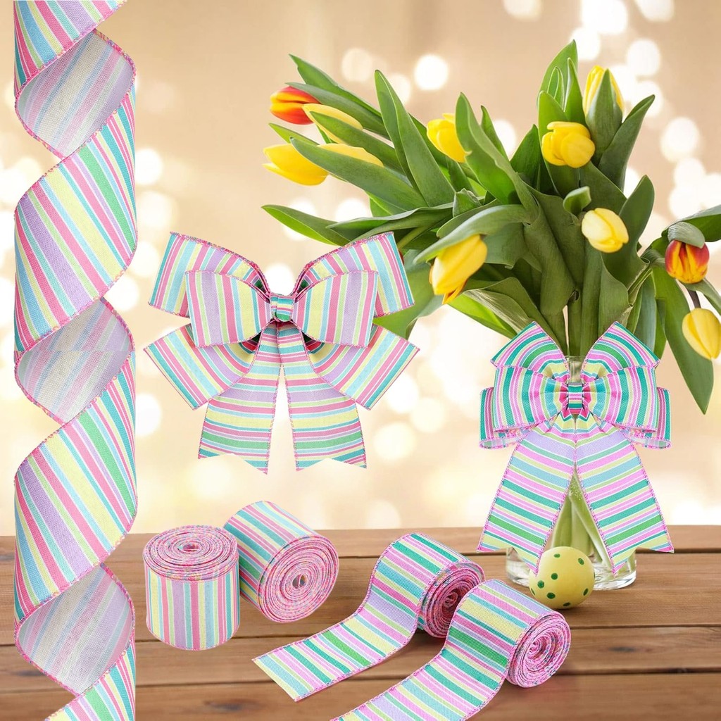 6.3CM 5Yards Christmas Ribbon Pastel-colored checkered fabric ribbon ...