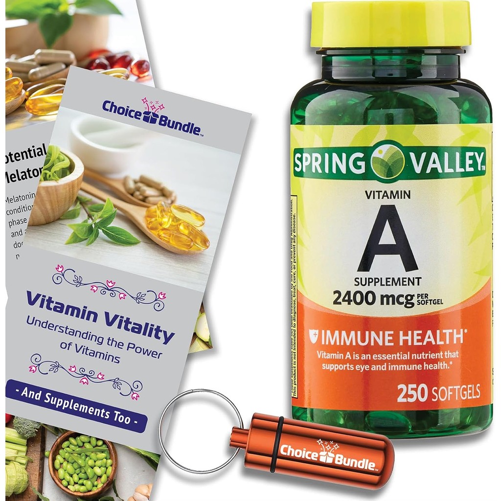 Spring Valley Vitamin A Supplement 2400 mcg per Softgel 250 Ct Plus ...