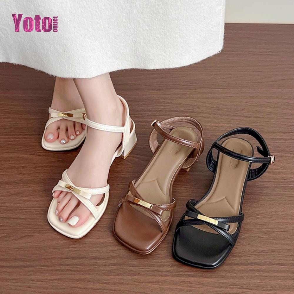 YOTO X-Shaped Strap Leather Sandals For Women's Summer Bow Decoration ...
