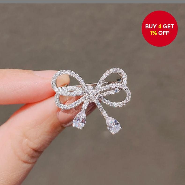 Bow Brooch Pin Bouquet Rhinestone Scarf Decoration Wreath Cloth ...