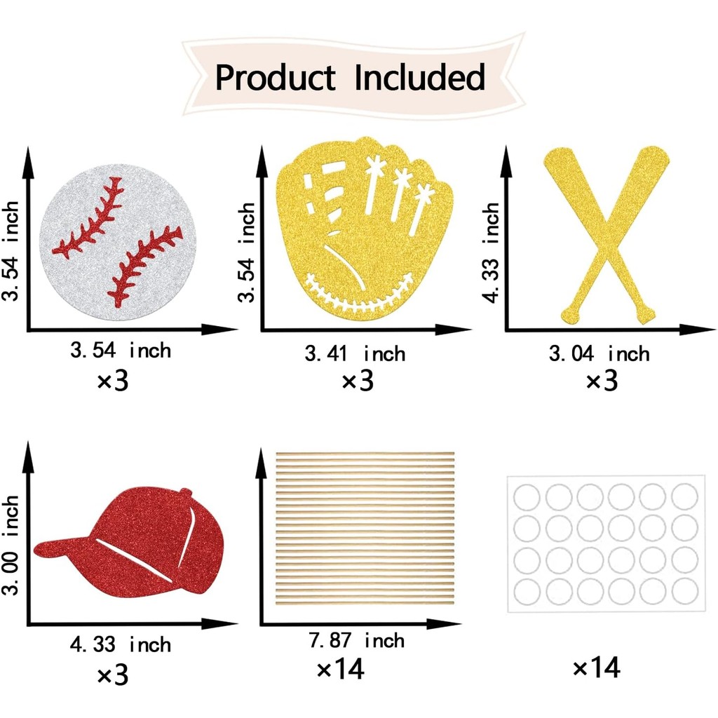 12 Pcs Sport Baseball Centerpiece Sticks, Baseball Player Sports Theme ...