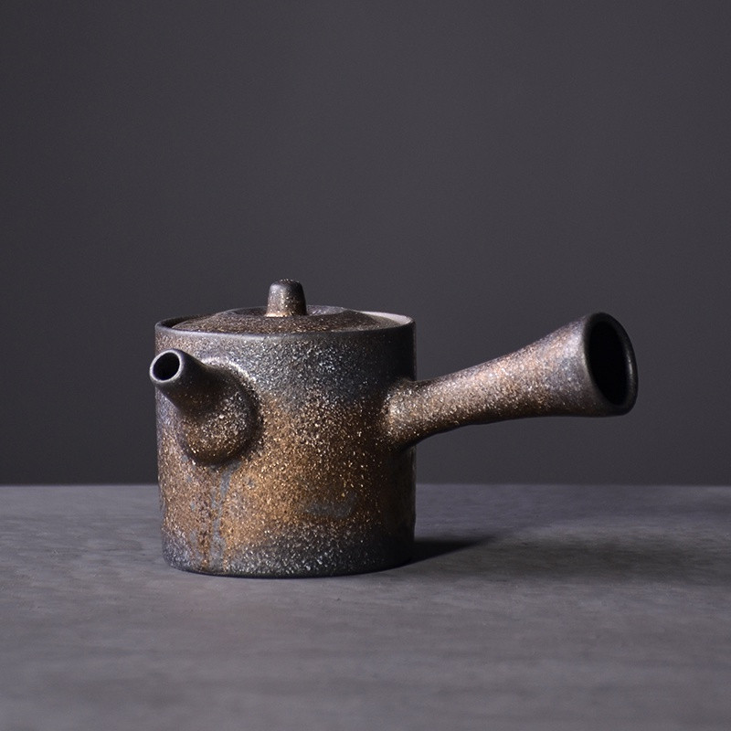 175ml Japanese Style Stoneware Side Handle Pot Retro Handmade Gilt Kung ...