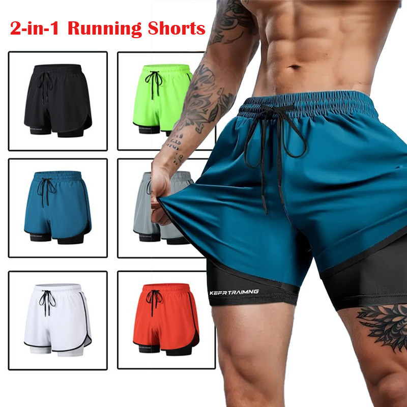 [M-5XL] 2025 Unisex 2-in-1 Anti-Slip Sports Running Shorts Quick Dry ...