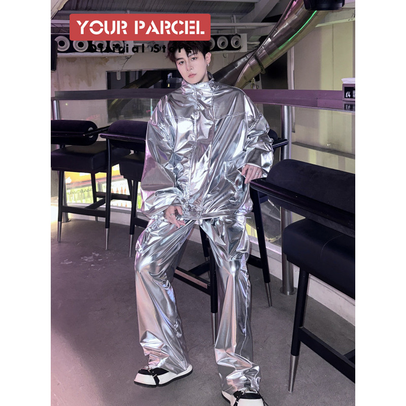 Future Technology Metal Bright Silver Suit Functional Jacket Men Women ...
