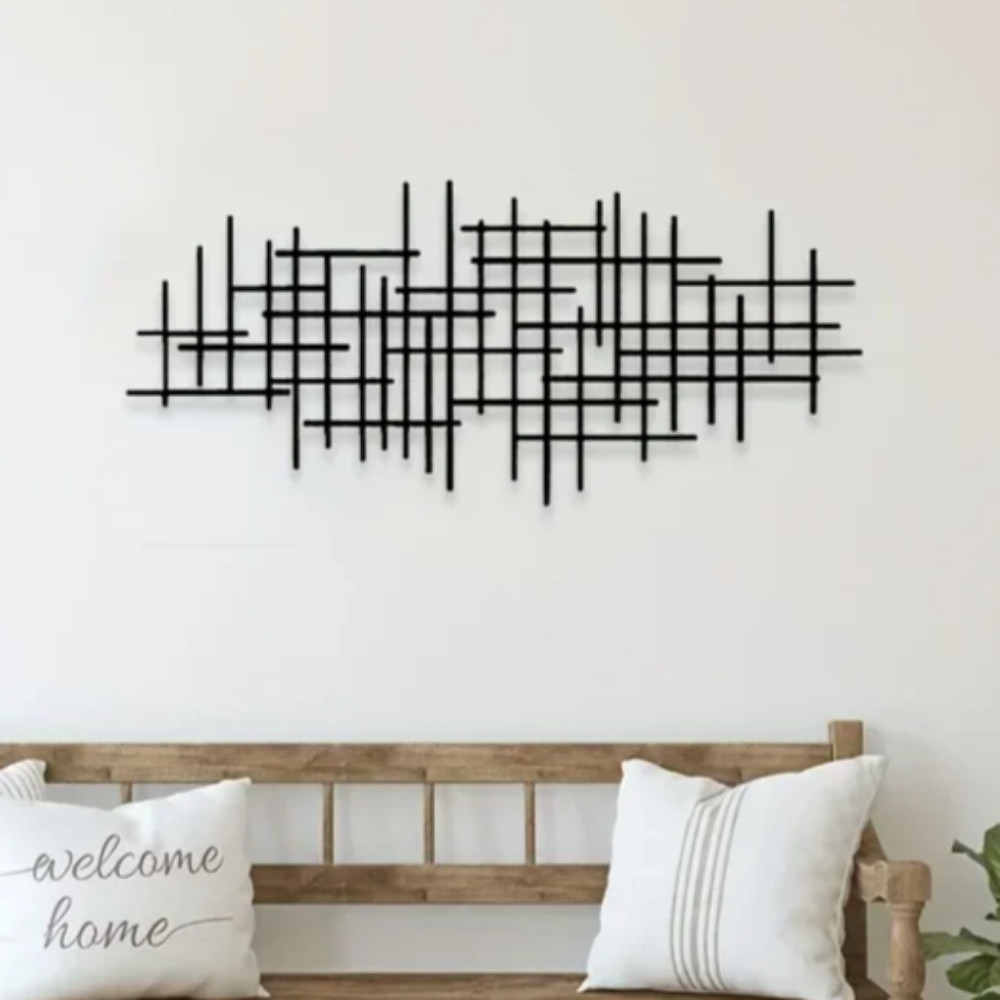 Abstract Geometric Metal Wall Art, Grid Pattern Sculpture for Modern ...