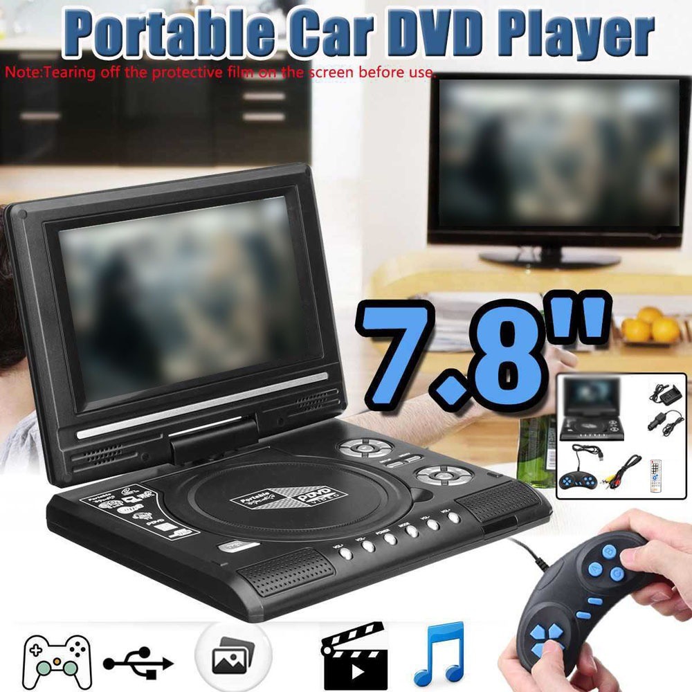 7.8 Inch 270° Rotatable LCD Screen Home Car TV DVD Player Portable VCD ...