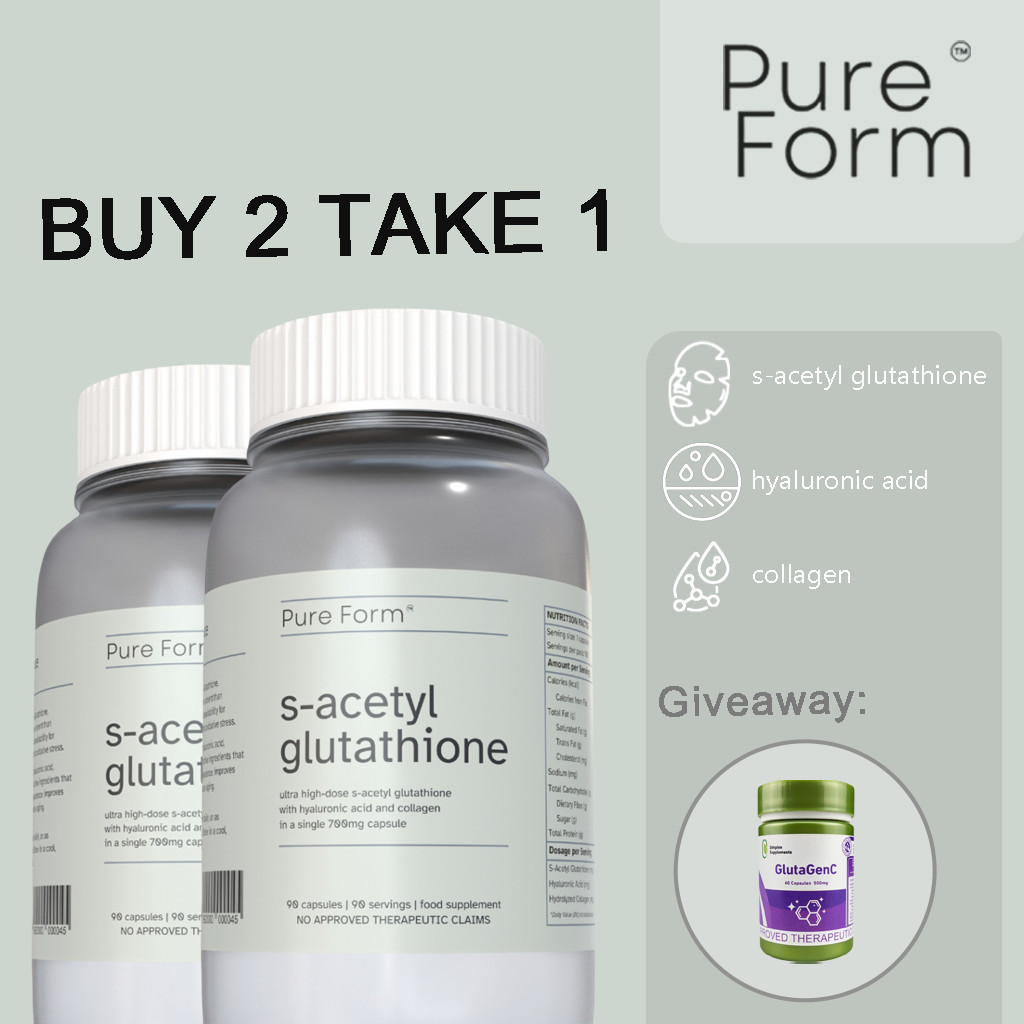 PURE FORM S-Acetyl Glutathione Capsules Skin Whitening 700mg Hyaluronic ...