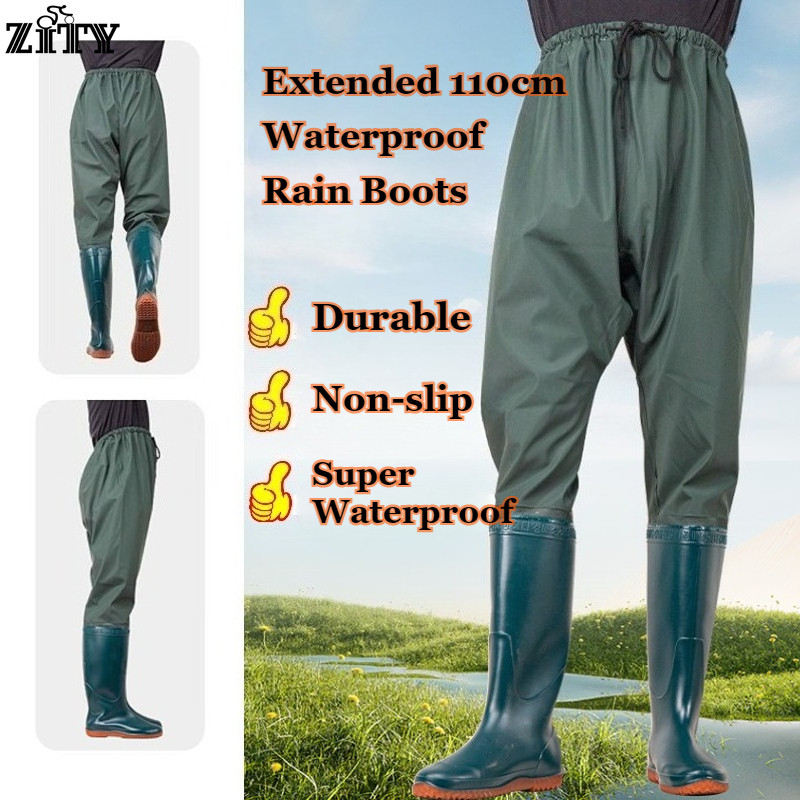 Half-Body Waterproof Clothing Thickened Overalls with Rain Boots Flood ...