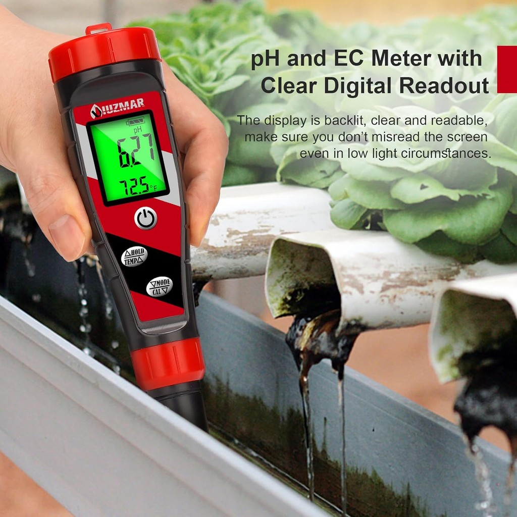 Digital pH Meter pH TDS EC Meter for Hydroponic Solution pH and EC Meter with LCD Display TDS ...