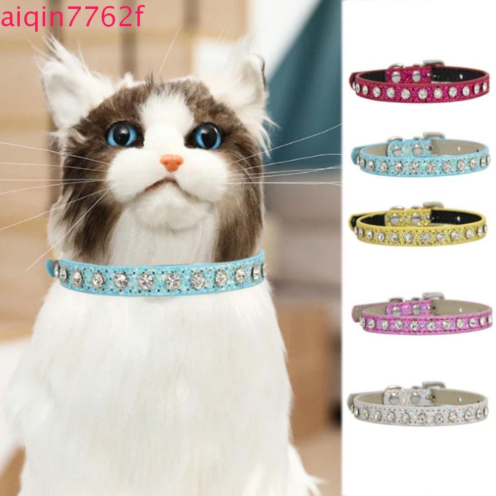 AIQINF Diamond Rhinestone Cat Collar, Super Shining Leather Bling ...