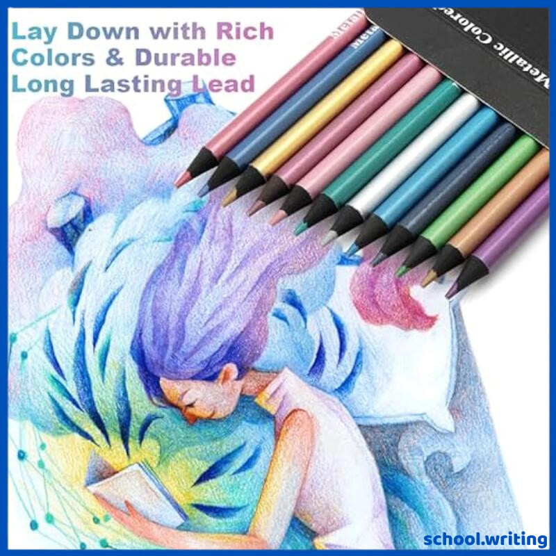 12 Metallic Colored Pencils Vibrant Shiny Colors For Drawing Sketching ...