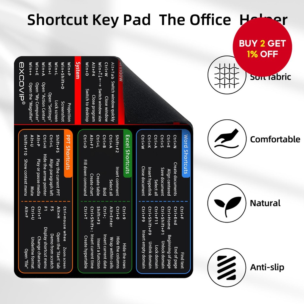 New Office Shortcut Key Mouse Pad Soft Lock Edge Non Slip Efficient for ...