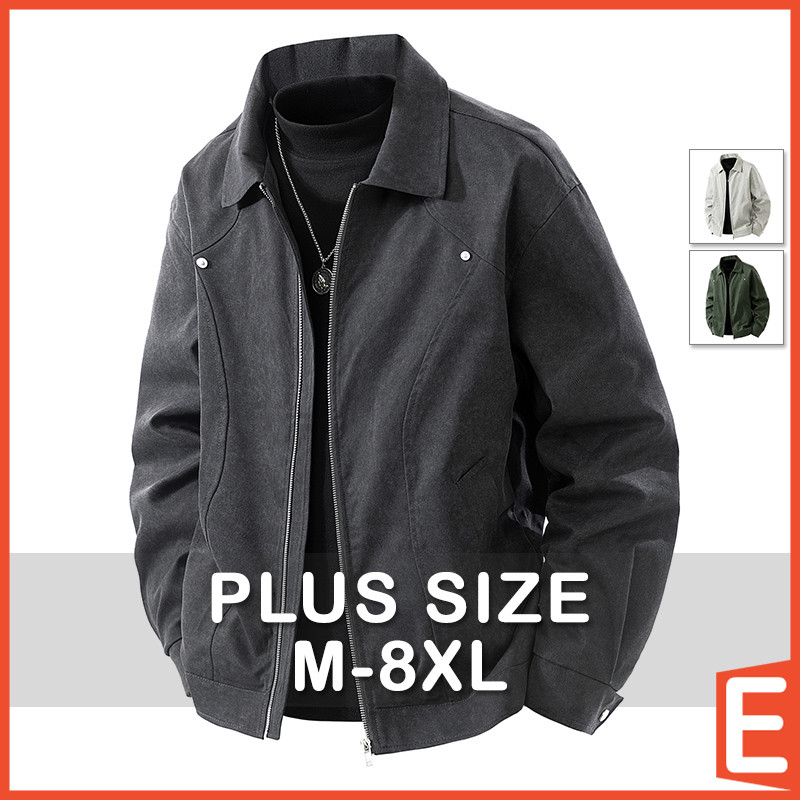 [M-8XL] Plus Size Jacket Men Casual Turn-down Collar Long Sleeve Zip ...