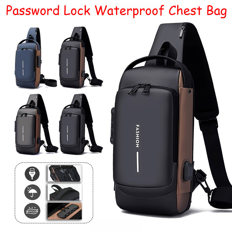 Fashion Men Bags Waterproof Chest Bag Password Lock Anti- theft ...