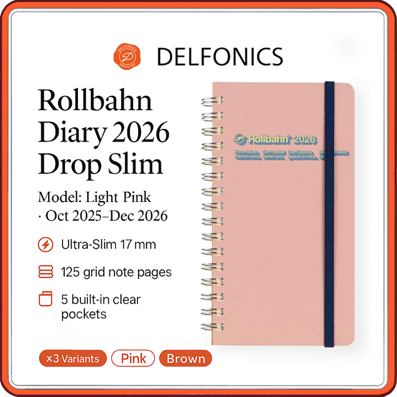 Delfonics Rollbahn Diary 2026 Drop Slim Monthly Planner – Oct 2025 Start | A6 Slim Spiral ...
