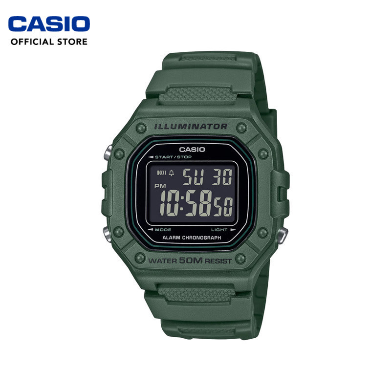 Casio (W-218H-3BVDF) Green Resin Strap 50 Meter Digital Watch for Men ...