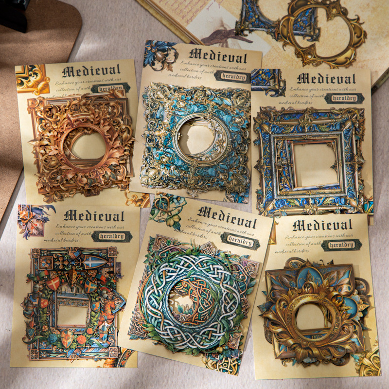 10 Sheets into Medieval Emblem Hard Card Stickers Retro Border Material ...