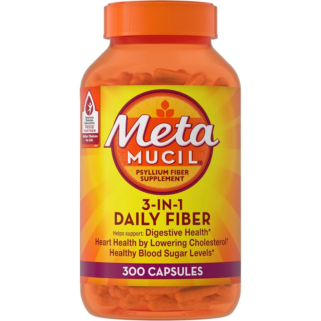 Metamucil, Fiber Capsules, 3-in-1 Psyllium Husk Fiber, 300 Capsules ...