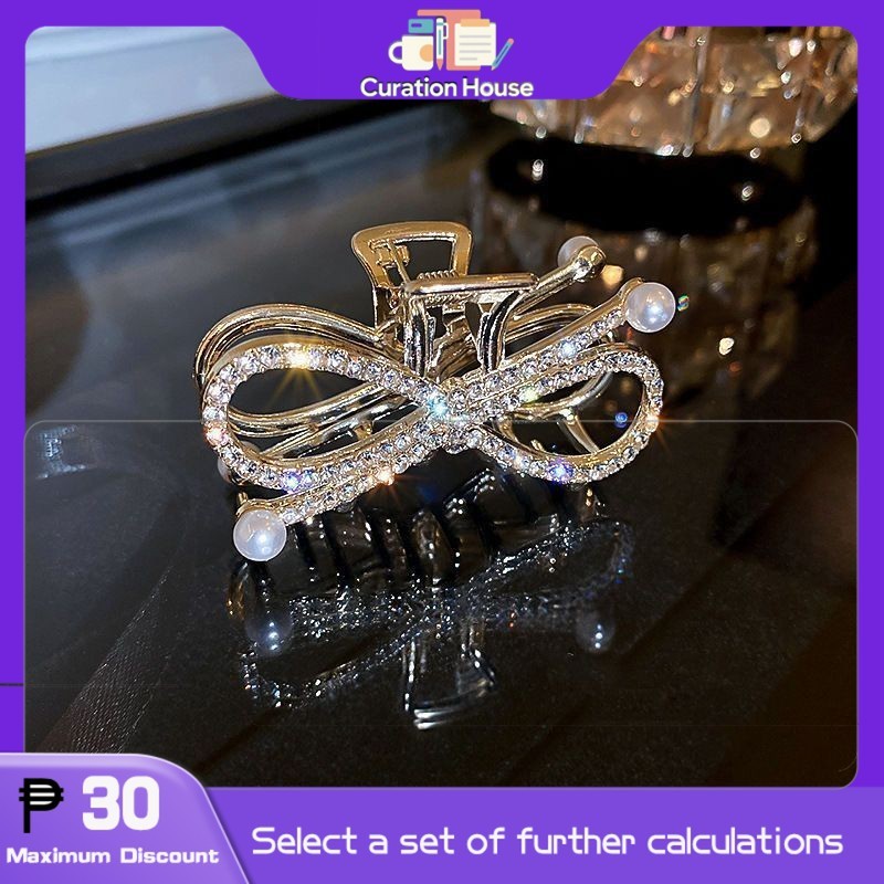 Delicate butterfly clamp for hair Gold metal diamond clip Korean shark ...