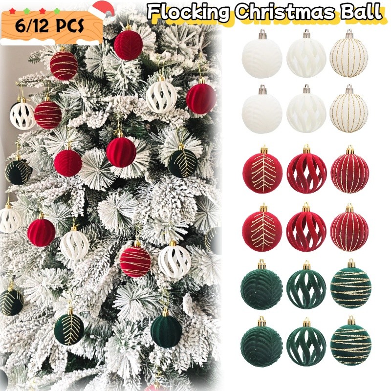 Christmas Balls Christmas Tree Decoration 6PCS Flocking Christmas Tree ...