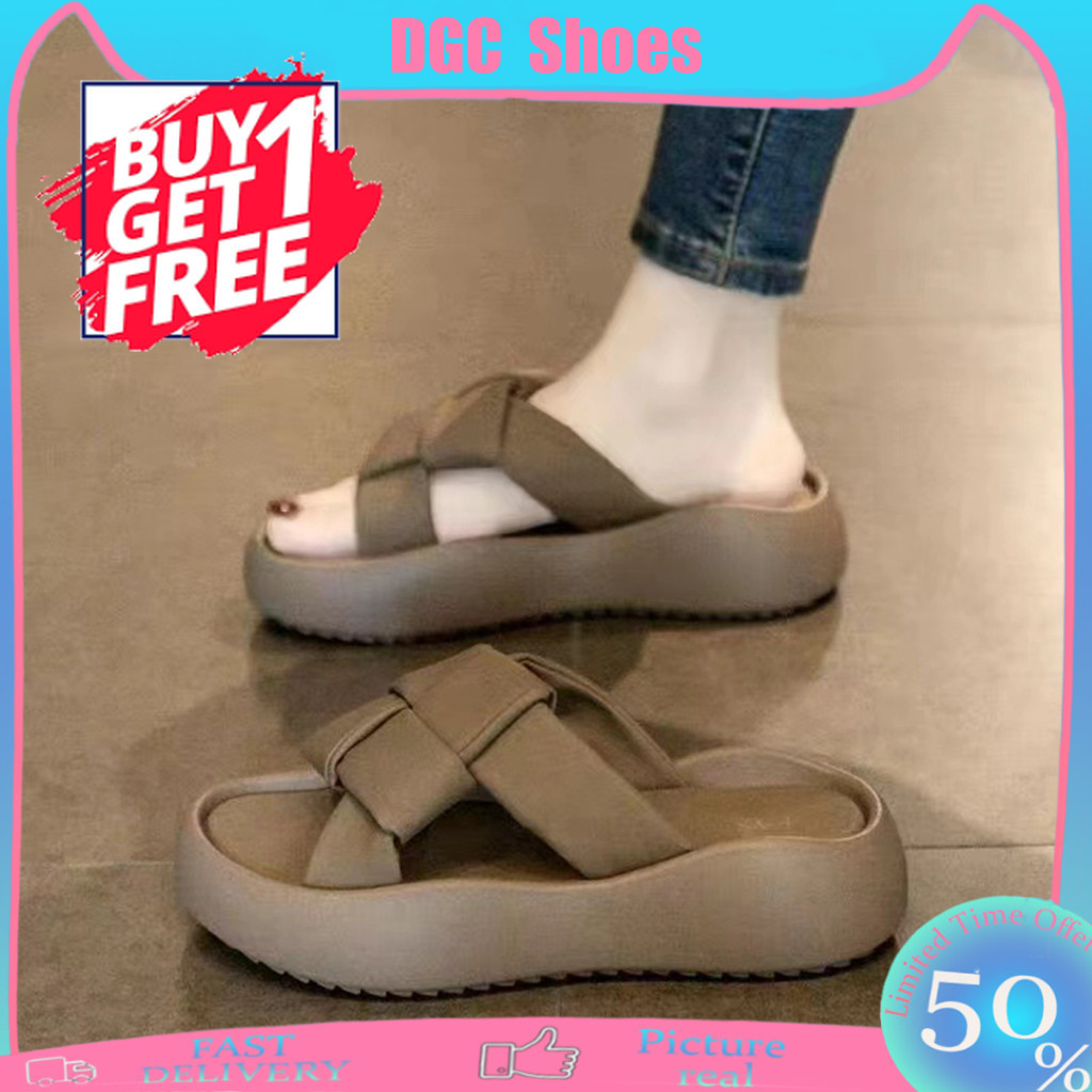 BODEGA Korean Slippers For Women Square Weave Flat Slippers for Casual ...