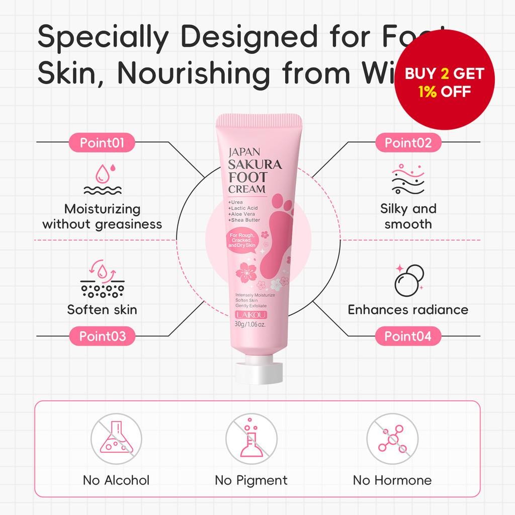 New LAIKOU Sakura Foot Cream for Dry, Rough, Cracked Feet & Heels ...