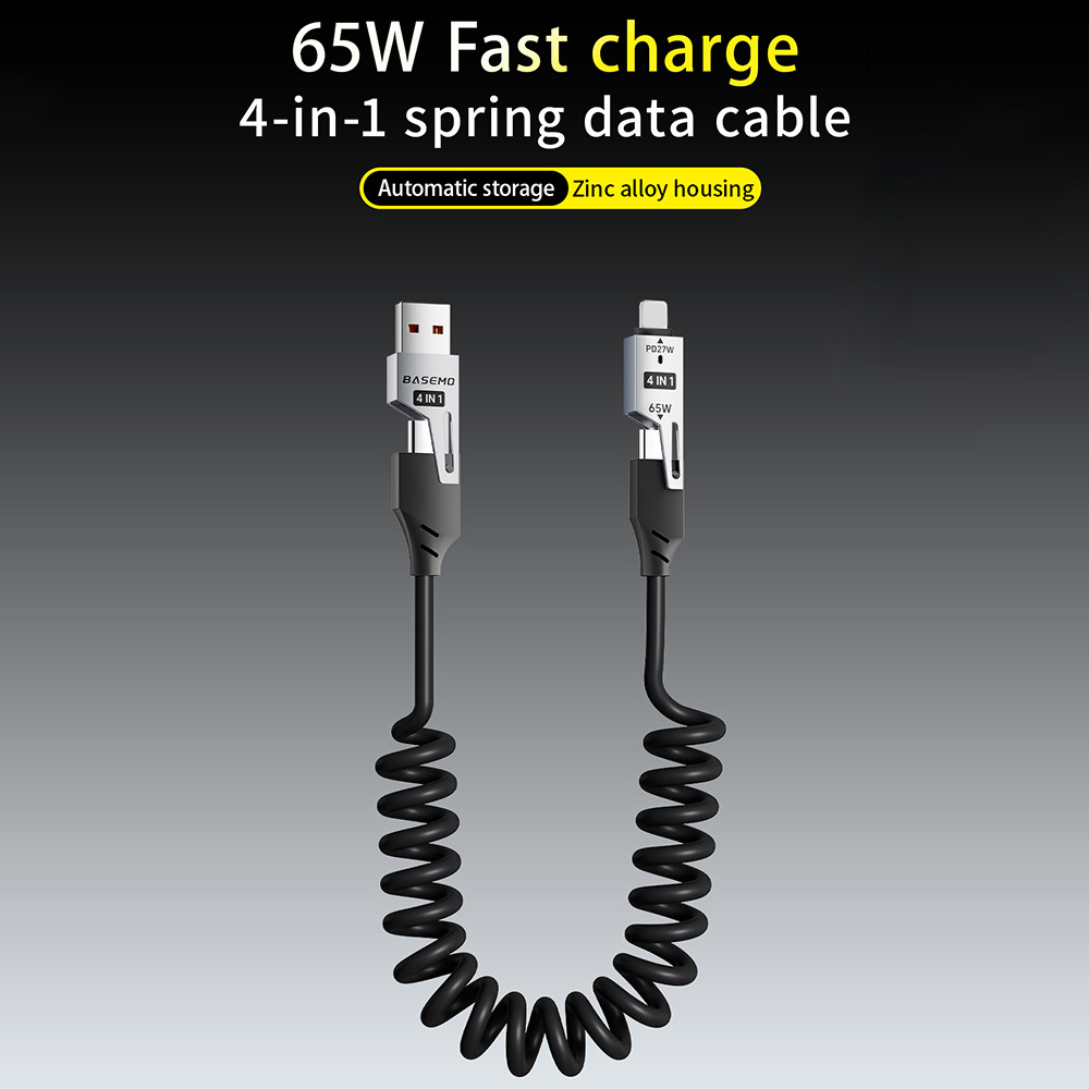 4 in 1 Spring Charging Cable 65W 6A USB Type C Short Charger Fast For ...