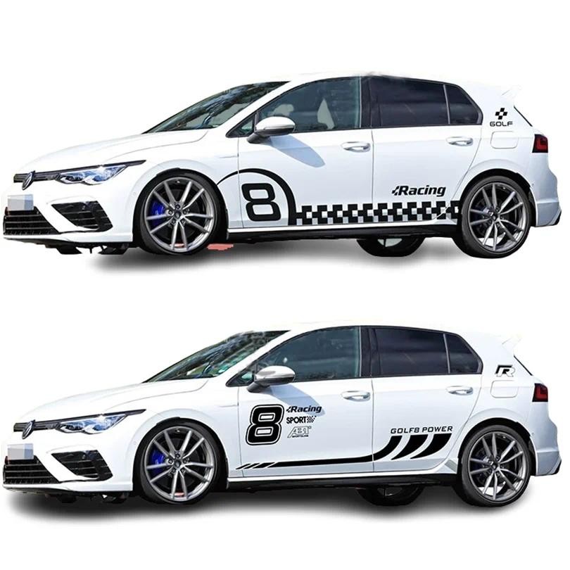Pair Matte Black Racing Stickers Sport Side Number 8 Skirt Sticker ...