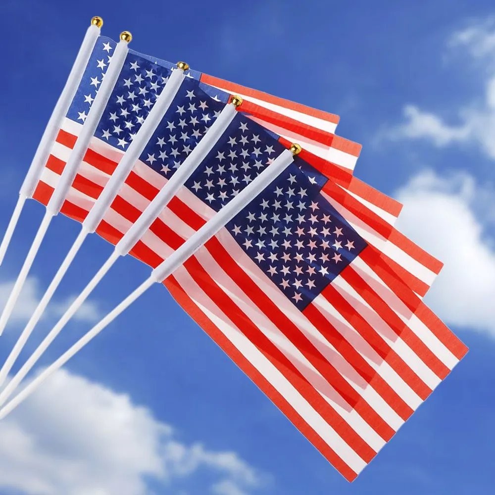 5pcs Mini USA National Flags - Hand Waving Small Banner Pole Flags ...