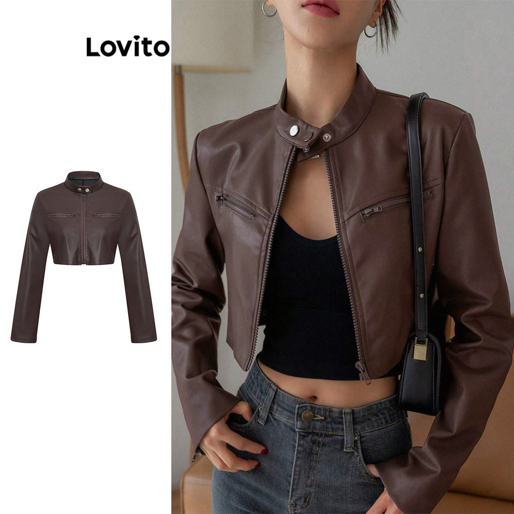 Lovito Casual Women Jacket All Season Windbreaker/Waterproof Zipper ...