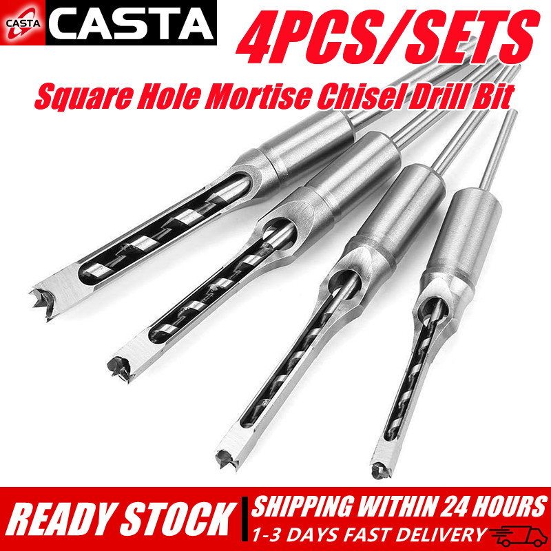 4 pieces of woodworking square hole drill bits woodworking chisels set mortise chisel drill bit ...