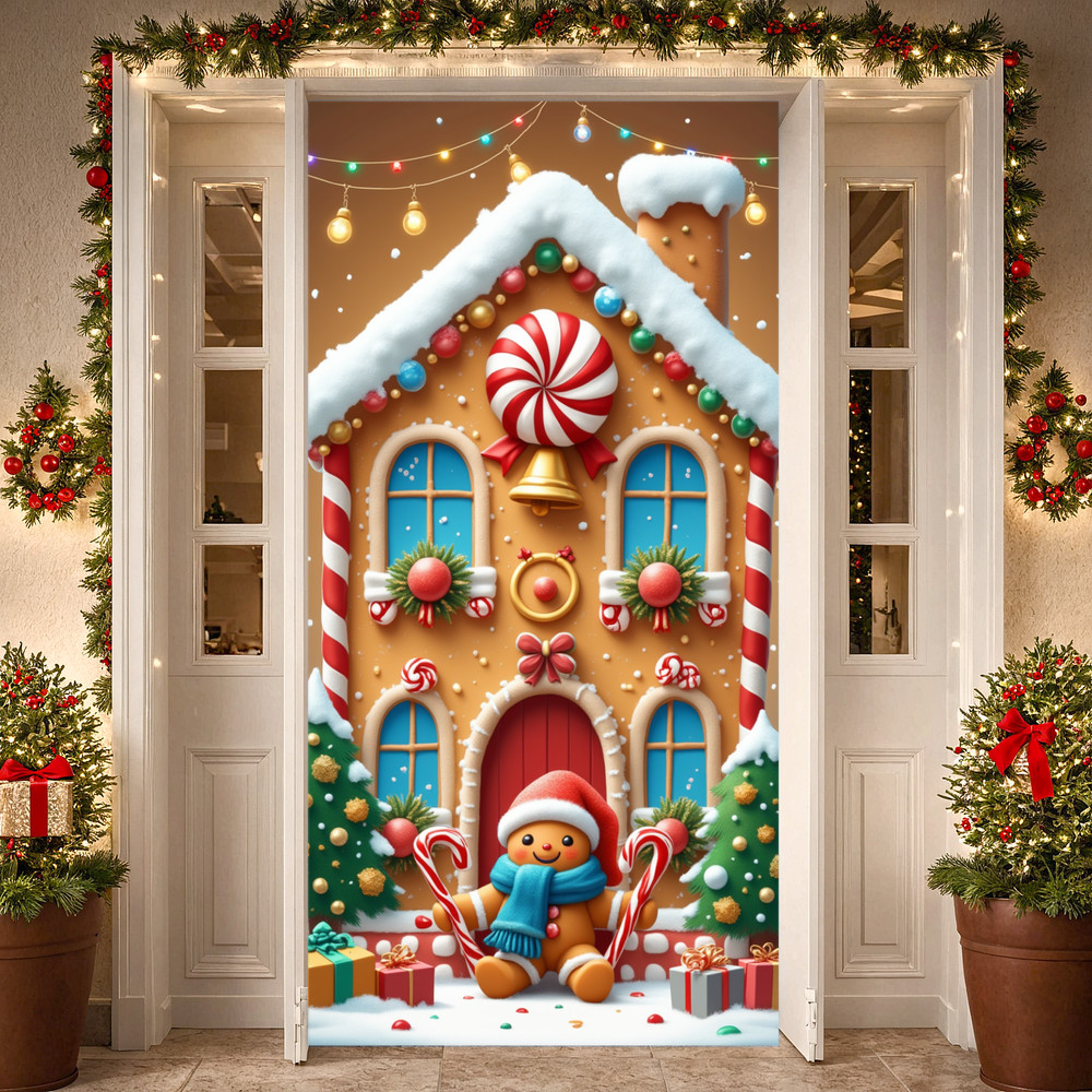 Christmas Santa Garland Gingerbread House Door Cover Decorations ...