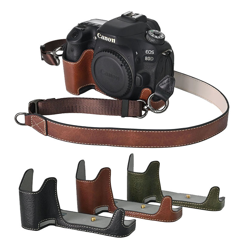 Pu Leather Camera Case Half Body Base For Canon EOS 80D 90D | Shopee ...